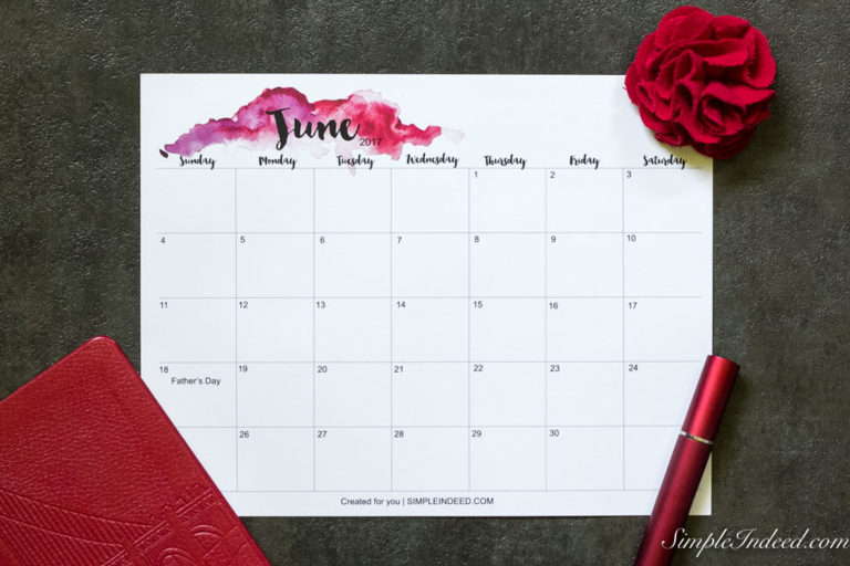 Watercolor design wall planner June 2017 - Simple Indeed